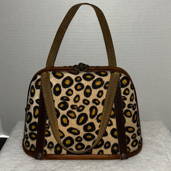 Bags | Unique Hinged Wood And Leopard Print Faux Leather Handles Hand ...